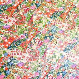 Japanese Yuzen Chiyogami Washi Paper - Green and Orange Floral Print ...