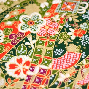 Japanese Yuzen Chiyogami Washi Paper - Green and Orange Floral Print ...
