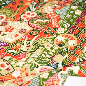Japanese Yuzen Chiyogami Washi Paper - Green and Orange Floral Print ...