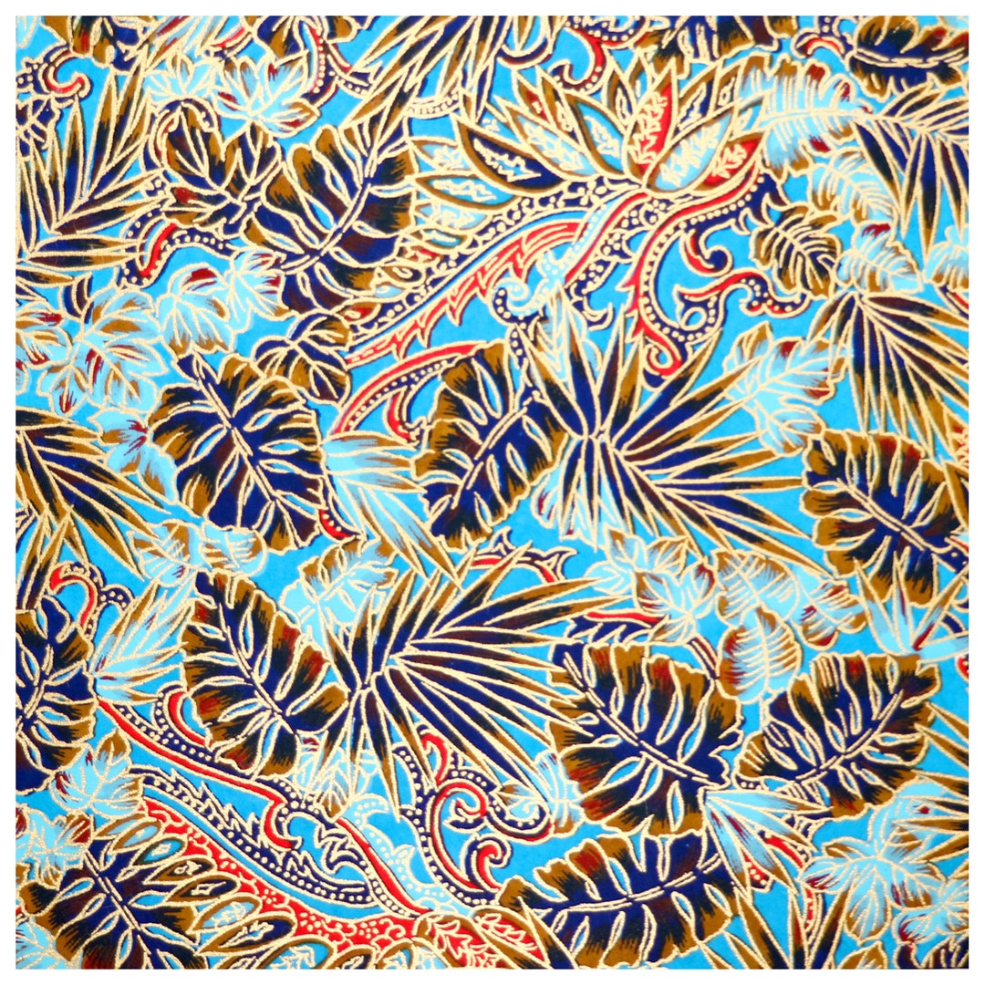 Japanese Yuzen Washi Paper: Navy Palm Leaf, Teal Blue (origami ...
