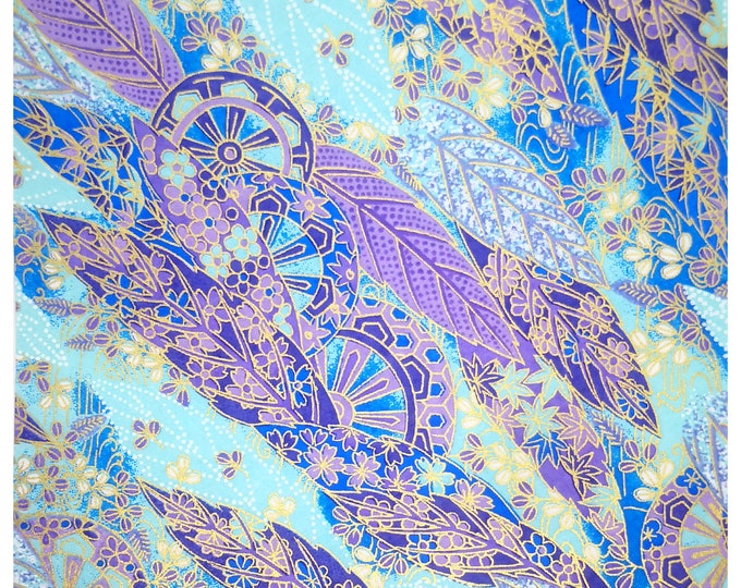 Japanese Yuzen Chiyogami Washi Paper - Blue and Purple Leaves Origami ...