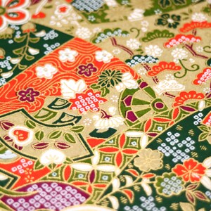 Japanese Yuzen Chiyogami Washi Paper - Green and Orange Floral Print ...