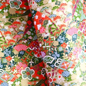 Japanese Yuzen Chiyogami Washi Paper - Green and Orange Floral Print ...
