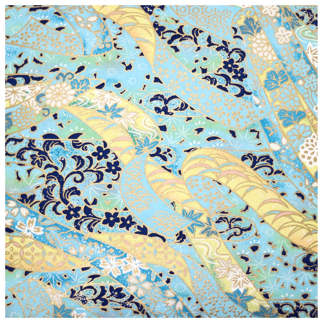 Japanese Yuzen Chiyogami Washi Paper - Blue and Cream Ribbon Origami ...