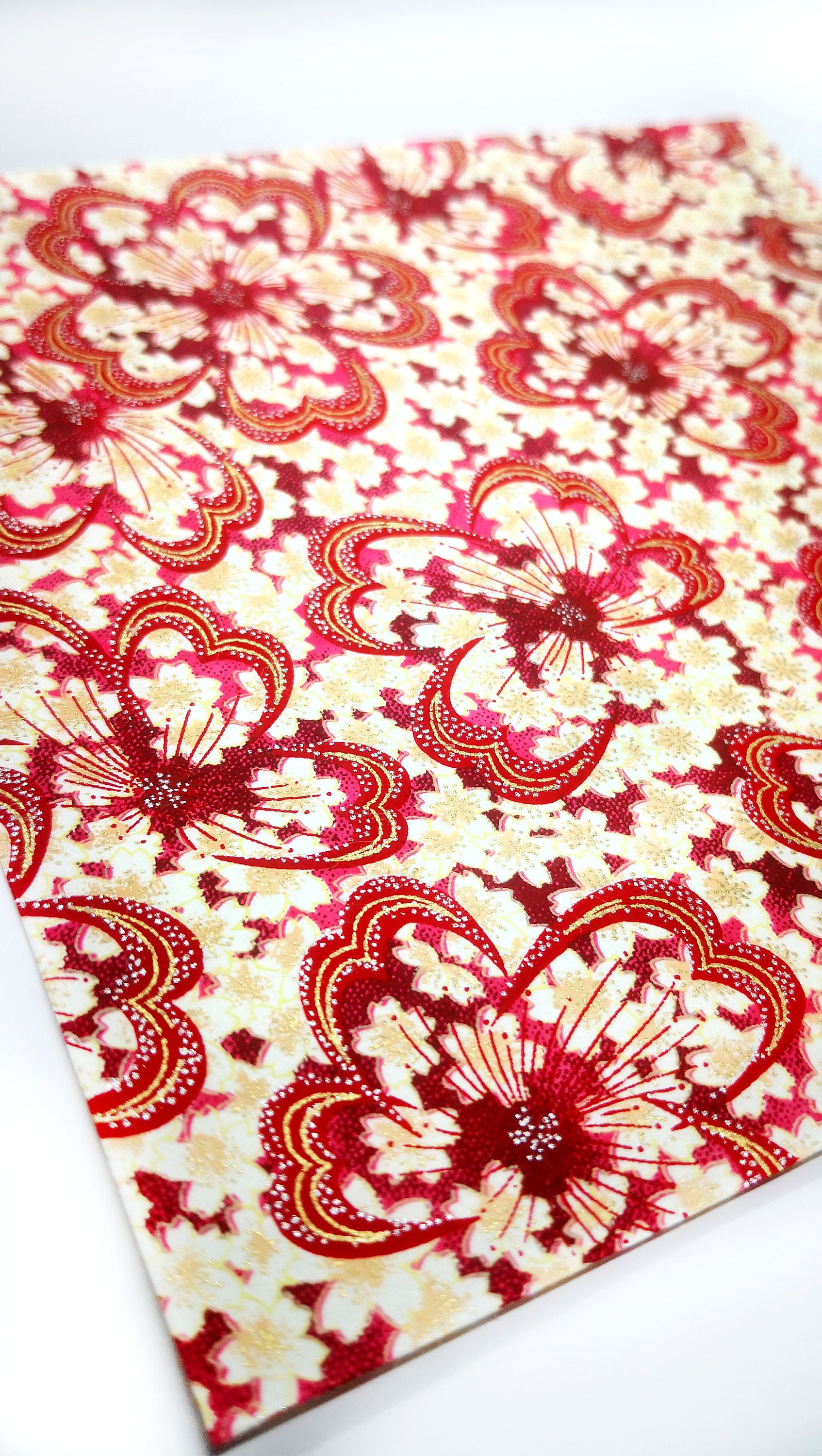 Japanese Yuzen Chiyogami Washi Paper Big red blossom origami | Etsy