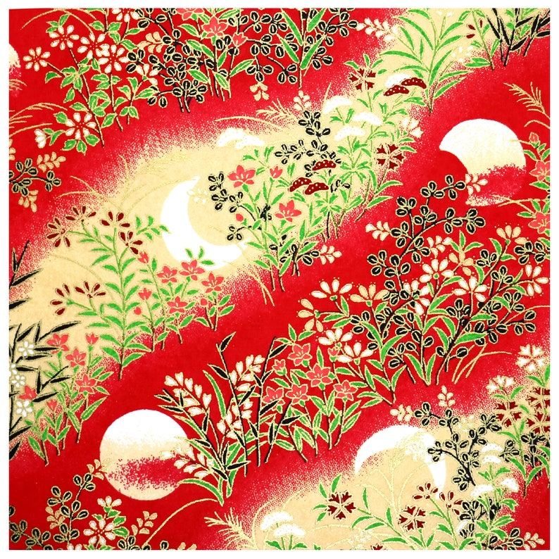Japanese Yuzen Chiyogami Washi Paper Moon and Grass Print on - Etsy ...