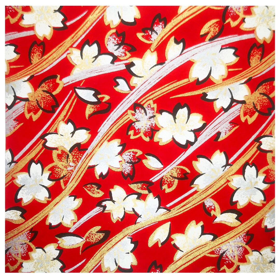 Japanese Yuzen Chiyogami Washi Paper - Sakura Blossom on Red Origami ...