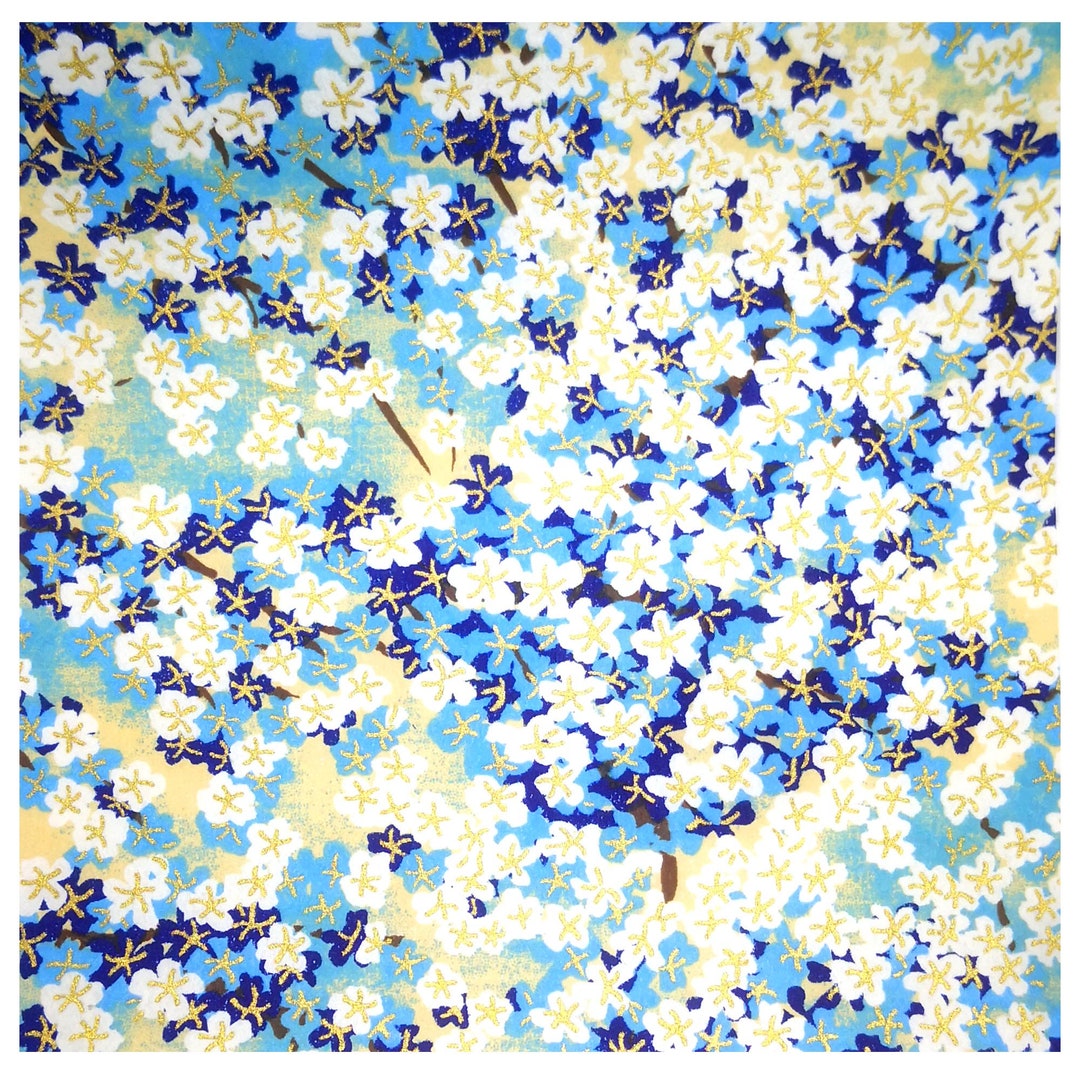 Japanese Yuzen Chiyogami Washi Paper - Blue Cherry Blossom Origami ...
