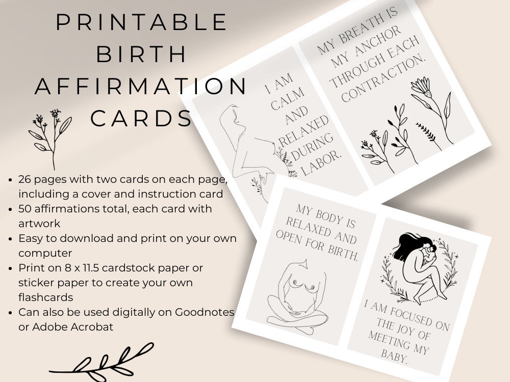Birth Affirmation Printable Flashcards - Etsy