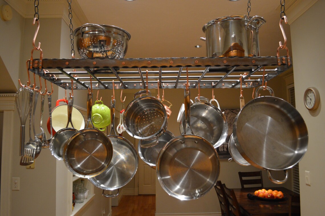 Contemporary Hanging Pot Rack With Copper Accents 44x 20 - Etsy