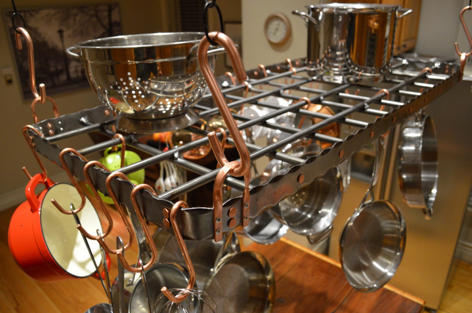 Contemporary Hanging Pot Rack With Copper Accents 44x 20 - Etsy