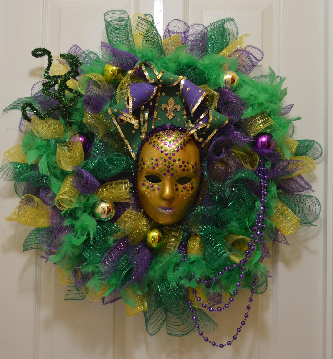 Mardi Gras Wreath With Handcrafted Mask - Etsy