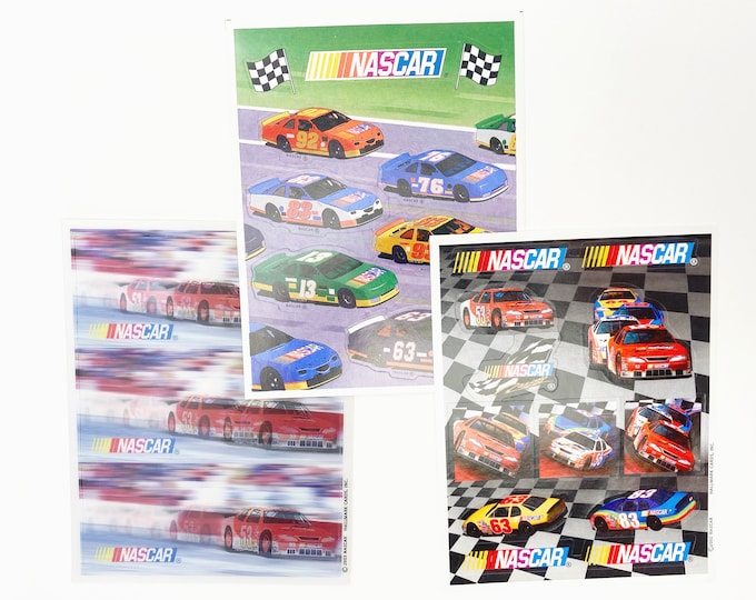 Vintage NASCAR Sticker Sheet Hallmark Heartline Racing Cars Race Track ...