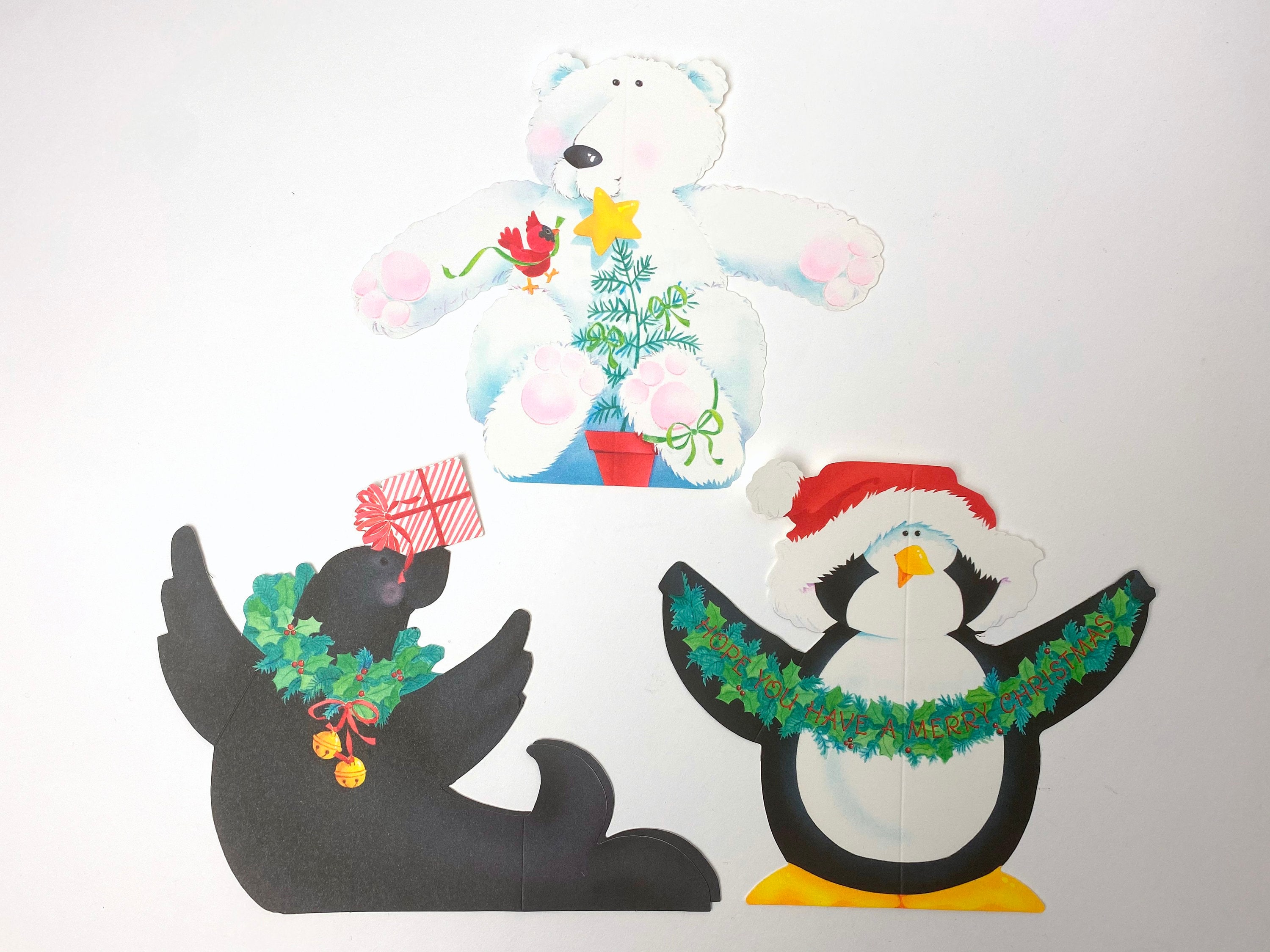 Vintage Hallmark Christmas Cards - Set of 3 Holiday Cards - Bear ...