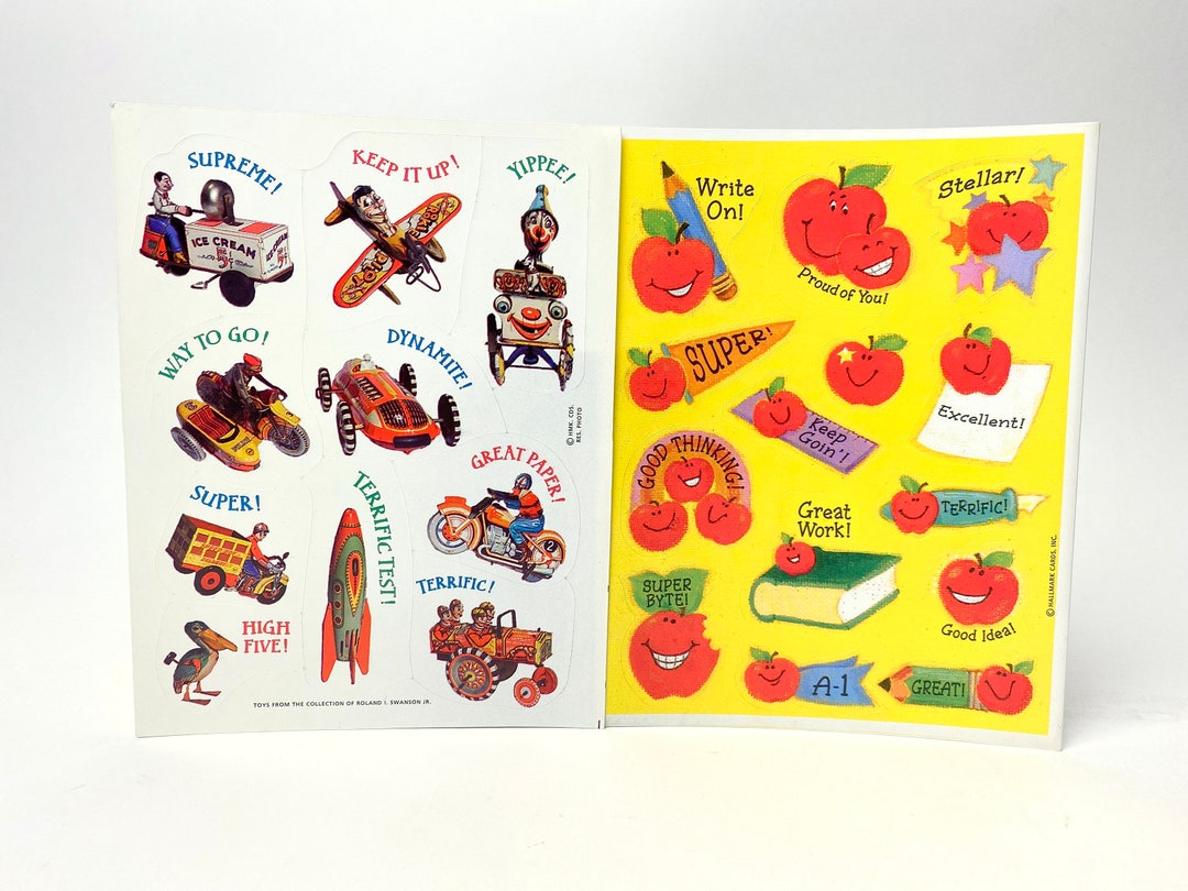 Vintage Hallmark Sticker Sheets Red Apples / School or Retro Tin Wind ...