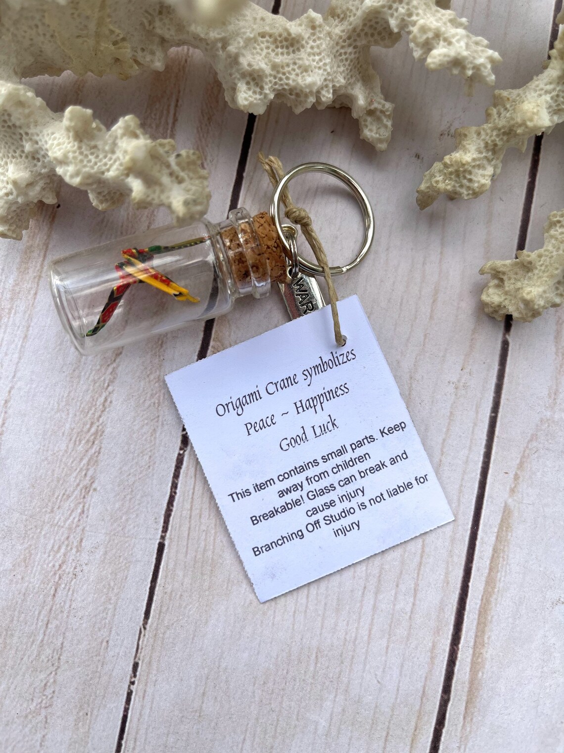 Key Chain With Origami Crane and Charm Key Fob Good Luck - Etsy