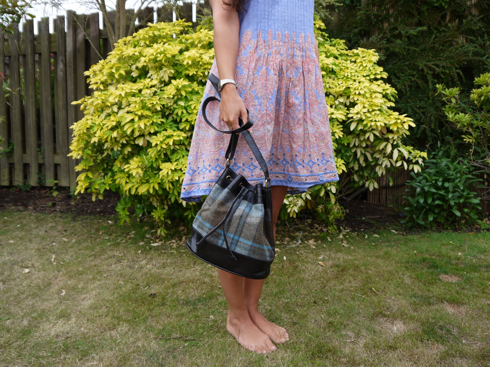 Black Leather and Tweed Drawstring Duffle Shoulder Bag - Etsy