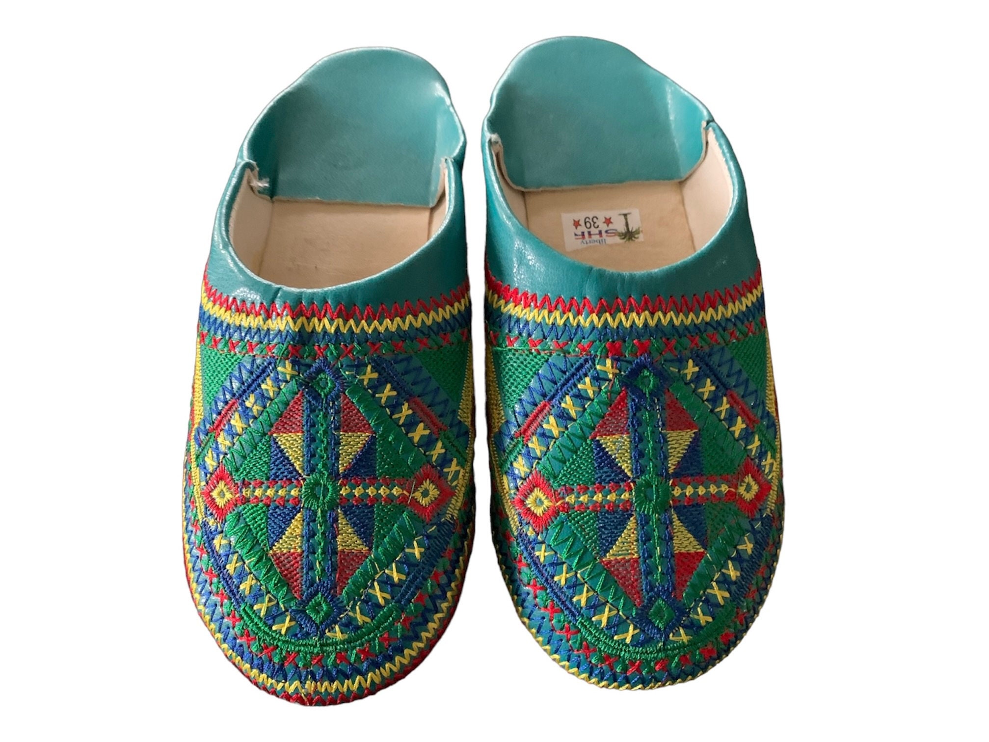 Moroccan Traditional Slippers, Embroidered Moroccan Babouche, Leather ...