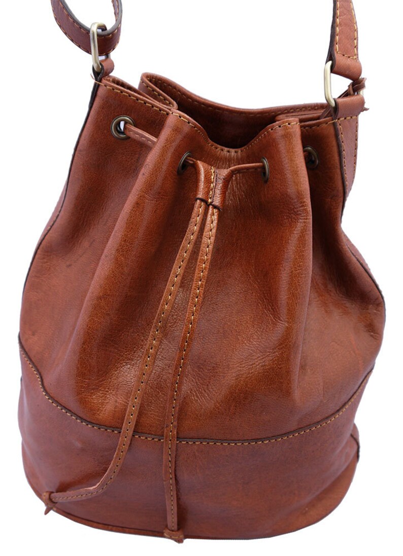 Leather Drawstring Duffle Shoulder Bag Tan - Etsy UK