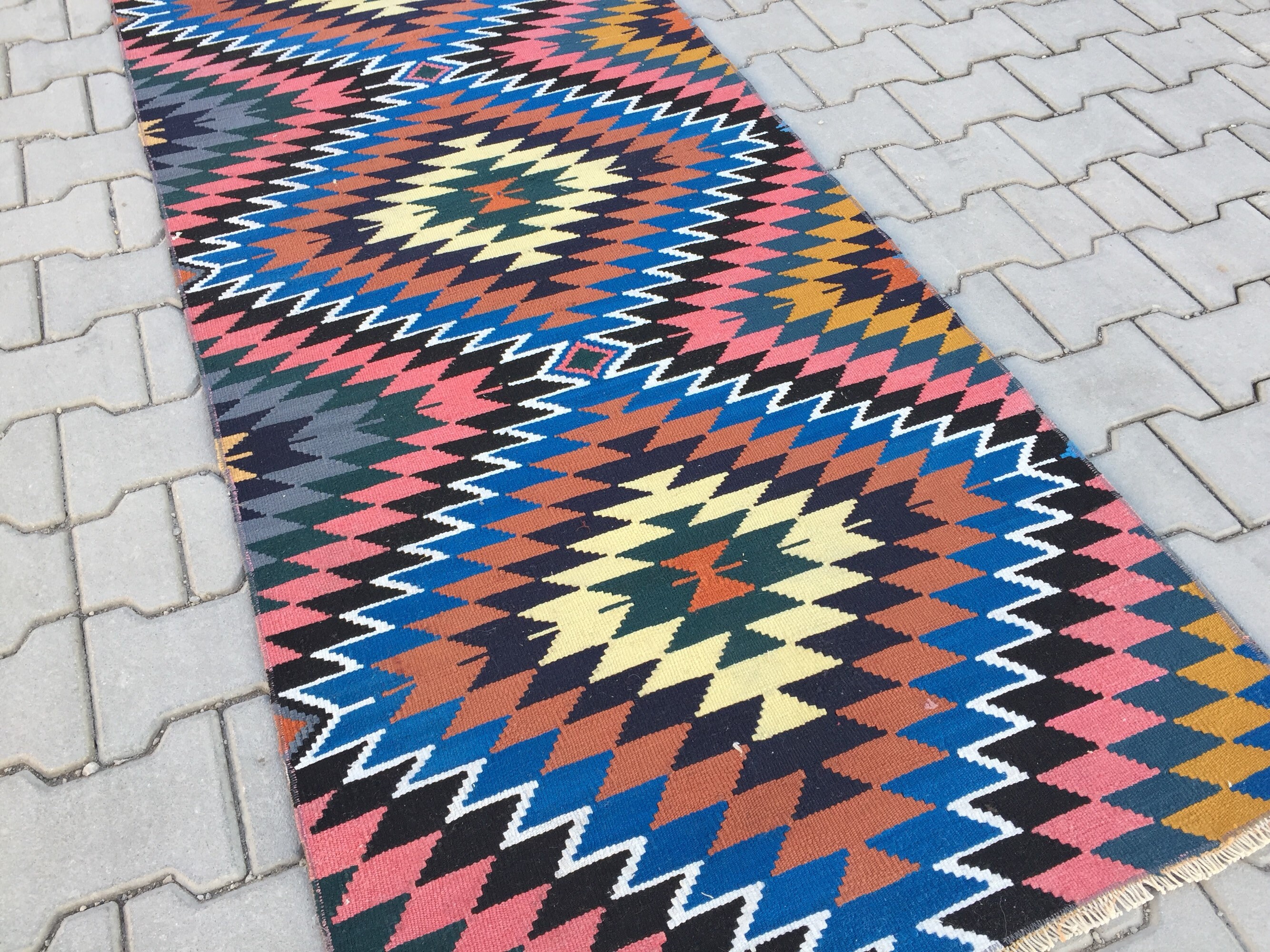 Rug RUNNER Blue Rug Blue Kilim Rug Runner Boho Rug | Etsy