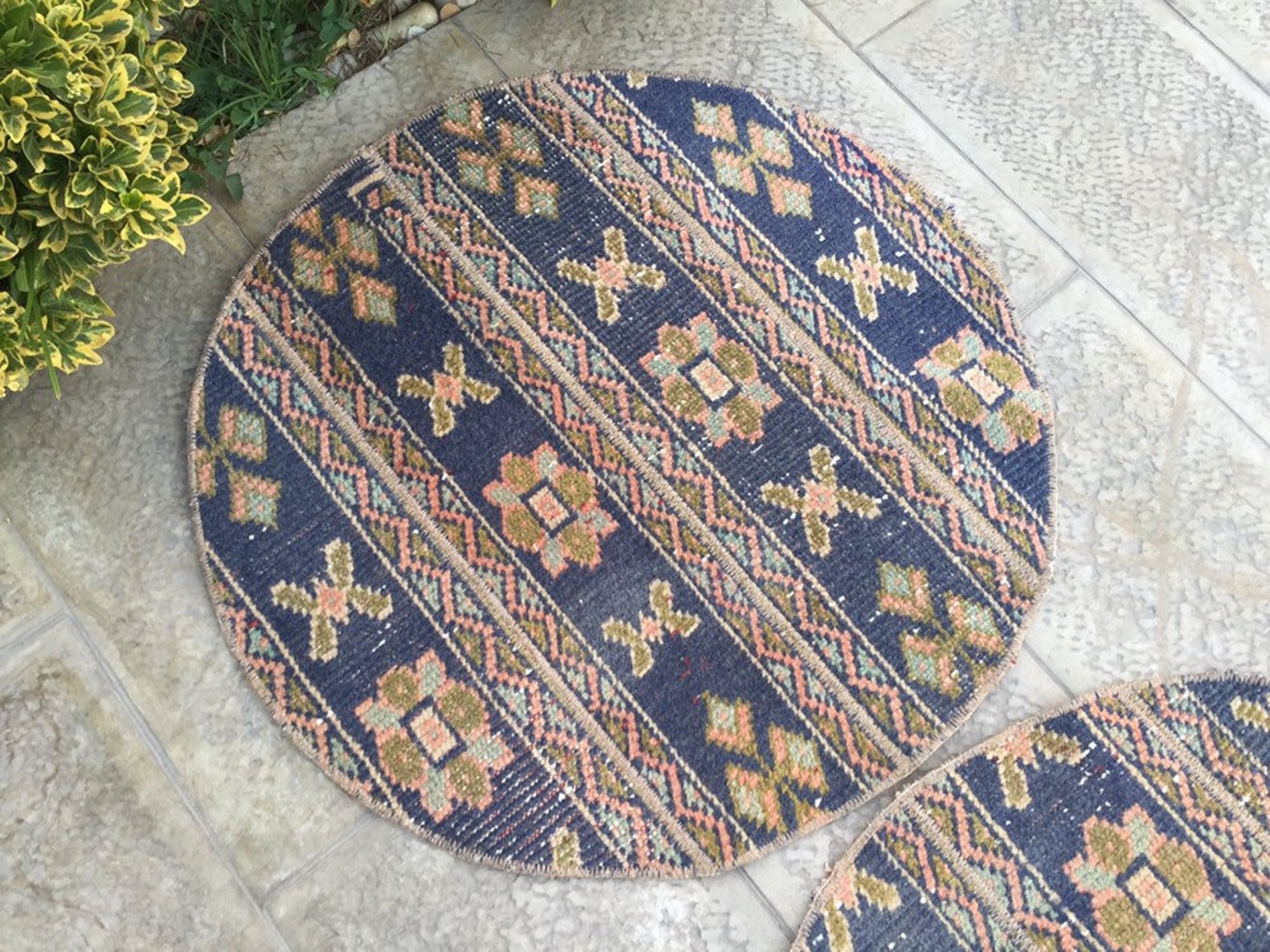 Two Same Rugs Round Rug Handmade Home Decor Bath Mat | Etsy