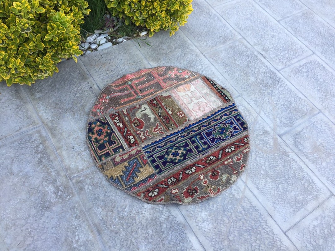 Vintage Round Rug, Circle Rug, Patchwork Rug, Carpet Rug, Floor Carpet ...