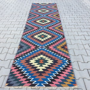 Rug RUNNER, Blue Rug, Blue Kilim Rug Runner, Boho Rug, Bohemian Kilim ...
