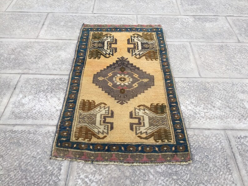 Small Vintage Wool Door Mat Antique Traditional Motifs Carpet - Etsy