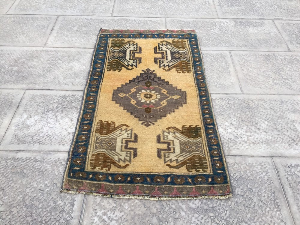 Small Vintage Wool Door Mat Antique Traditional Motifs Carpet | Etsy