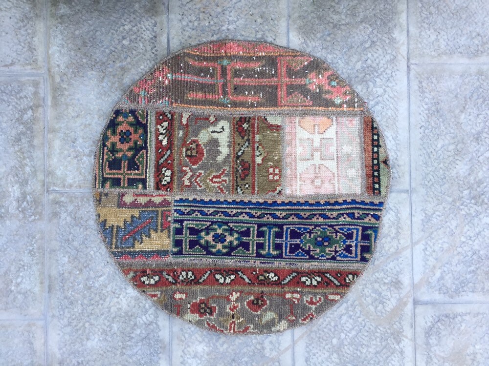 Vintage Round Rug Circle Rug Patchwork Rug Carpet Rug | Etsy