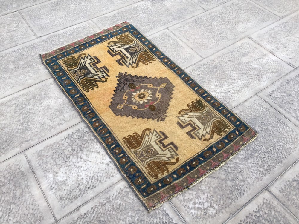 Small Vintage Wool Door Mat Antique Traditional Motifs Carpet | Etsy