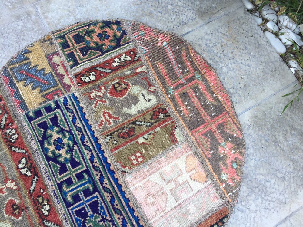 Vintage Round Rug Circle Rug Patchwork Rug Carpet Rug | Etsy