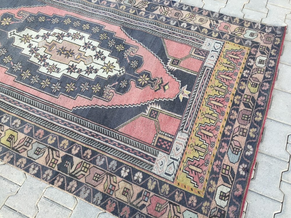 Turkish Vintage Rug Bohemian Large Rug Navy Blue Rug | Etsy