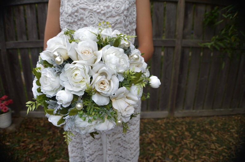 Traditional Round Wedding Bouquet With Pearls, Bridal Bouquet, Silk ...