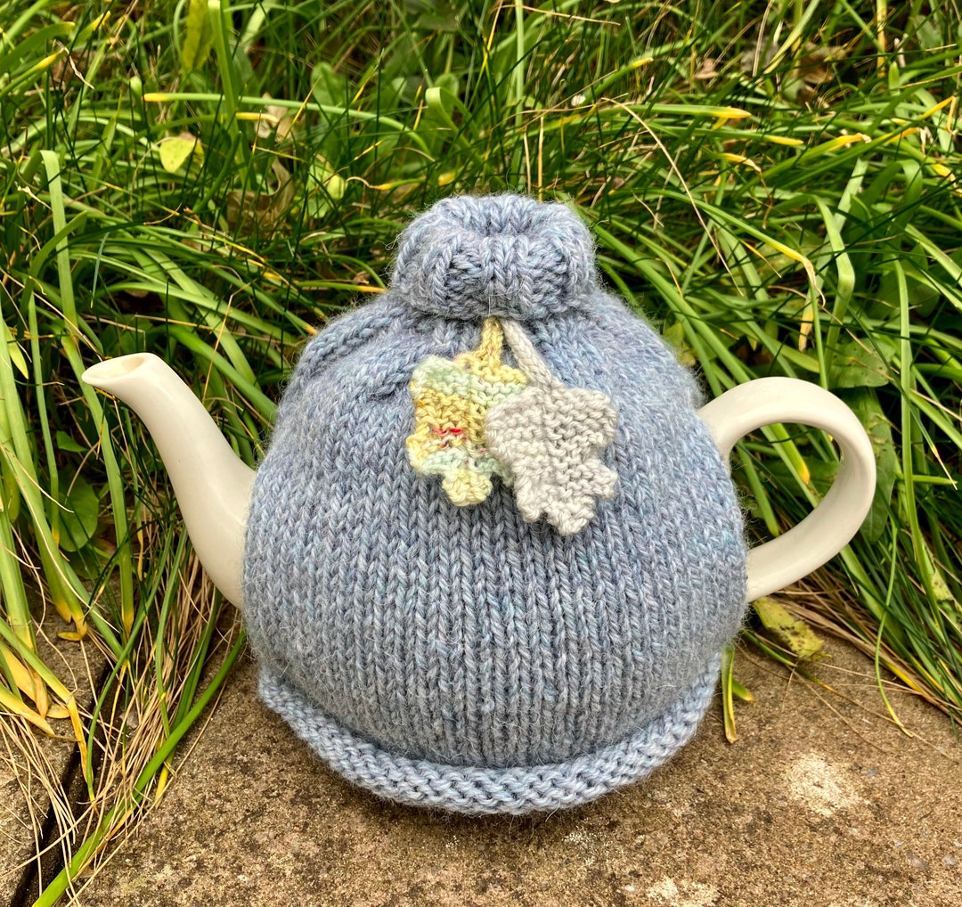 Pale Blue Oak Leaf Tea Cosy, Roll Neck Teapot Cozy - Etsy