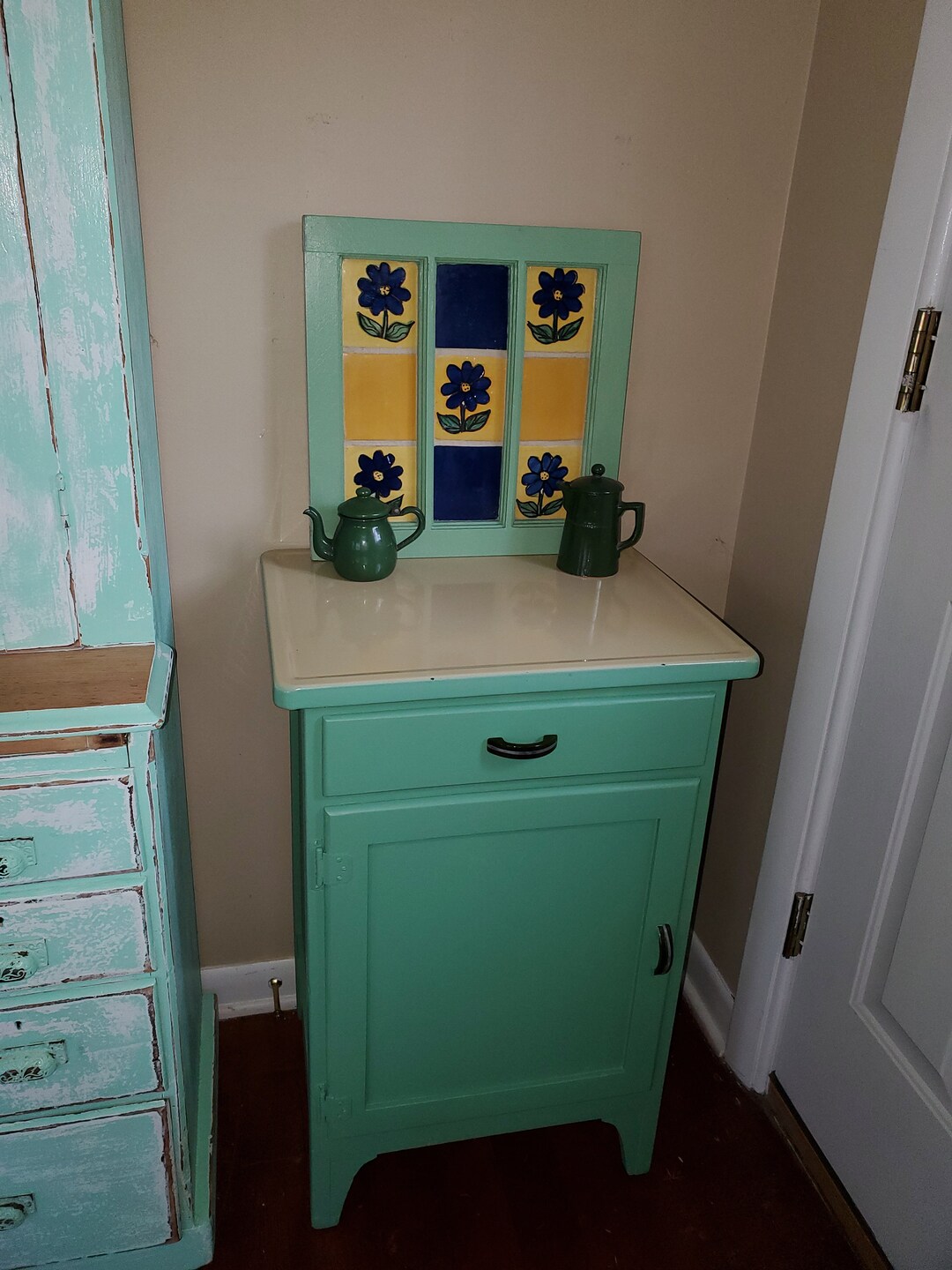 Very Rare Porcelain Enamel Top Table 1940's Green & Yellow Kitchen ...