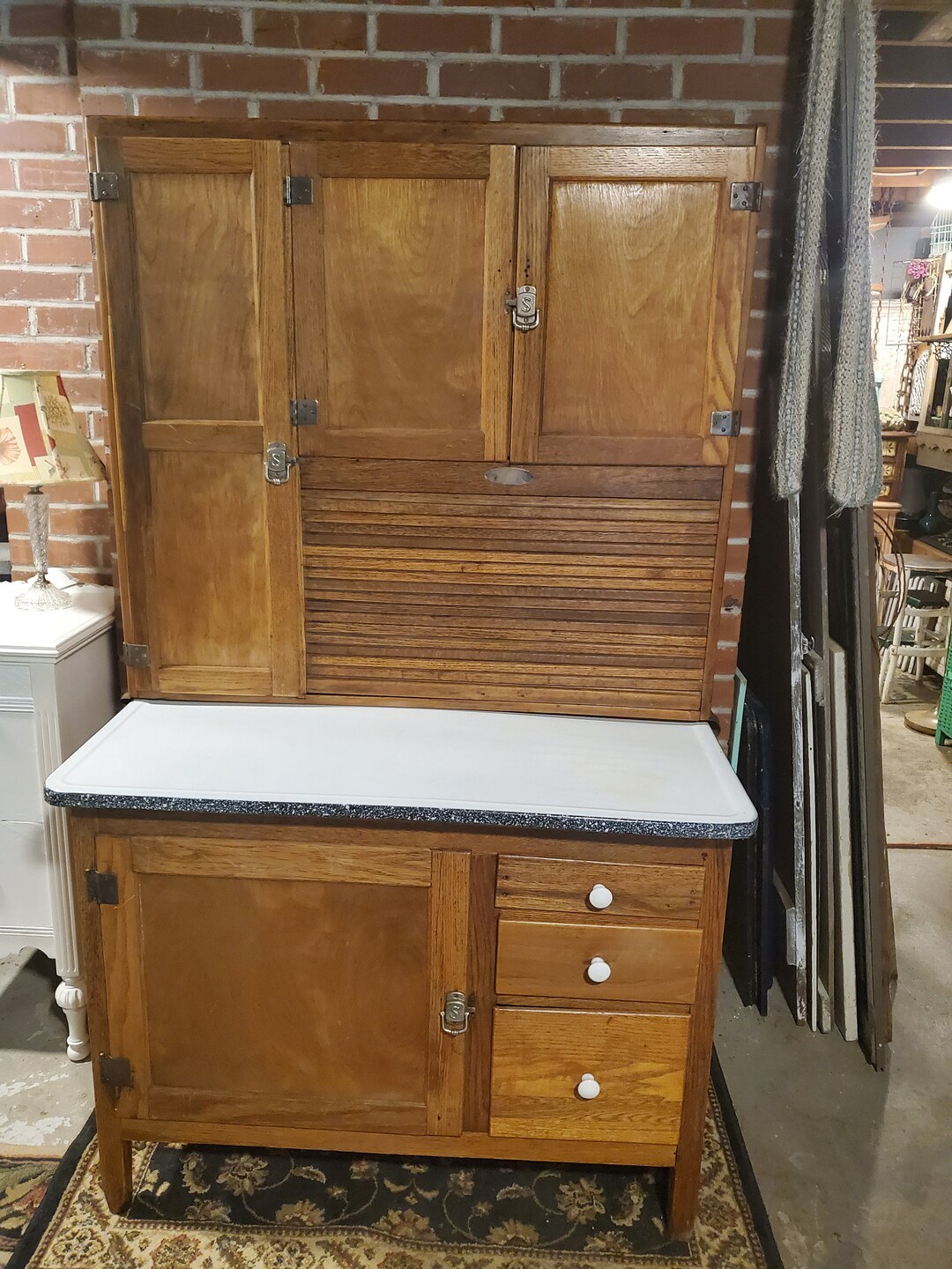 Antique Sellers Hoosier Cabinet Natural Wood Stain Never Painted With ...