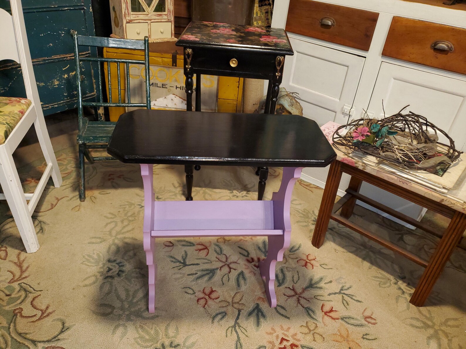 Antique Vintage Magazine Table Painted in Retro Black & Green - Etsy