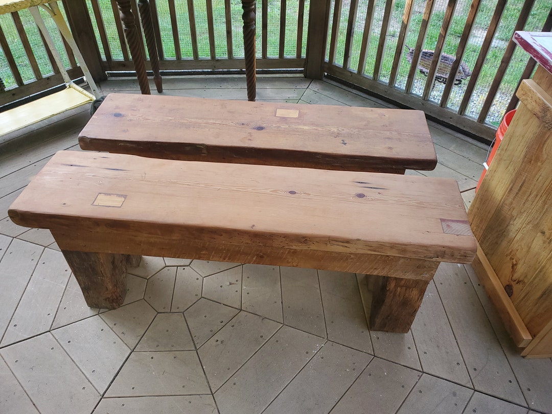 Pair Timber Frame Benches! Antique 300 Year Old Reclaimed Barn Beam ...