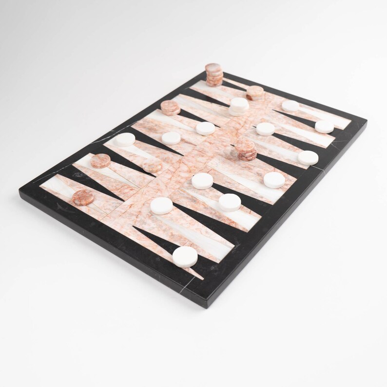 Vintage Natural Marble Backgammon Set - Pink, White and Black - Etsy