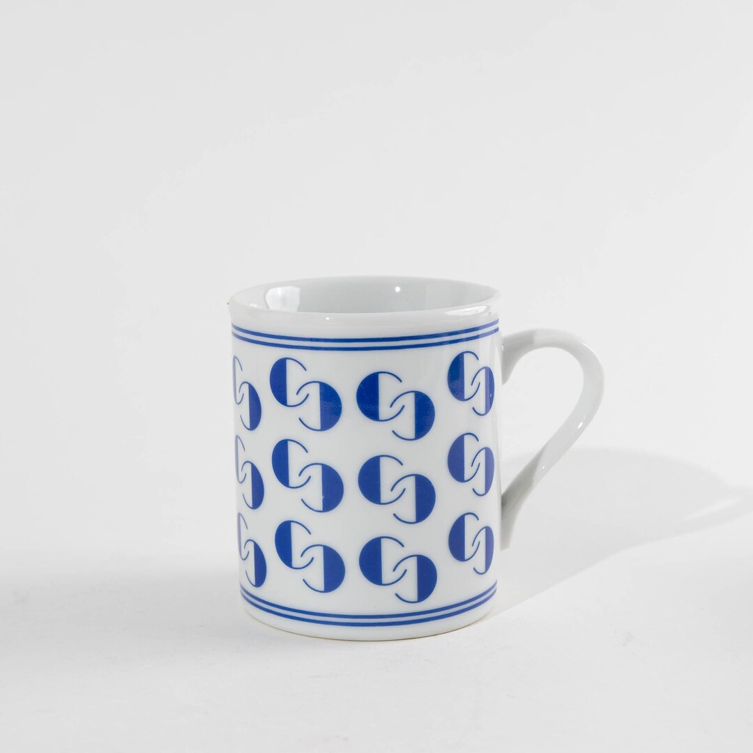 Vintage Monogram C Coffee Cup - Letter Initial Tea Cup - Blue and White ...