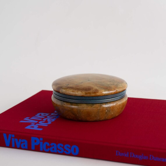 Vintage Italian Carved Alabaster Jewelry Box - Gem