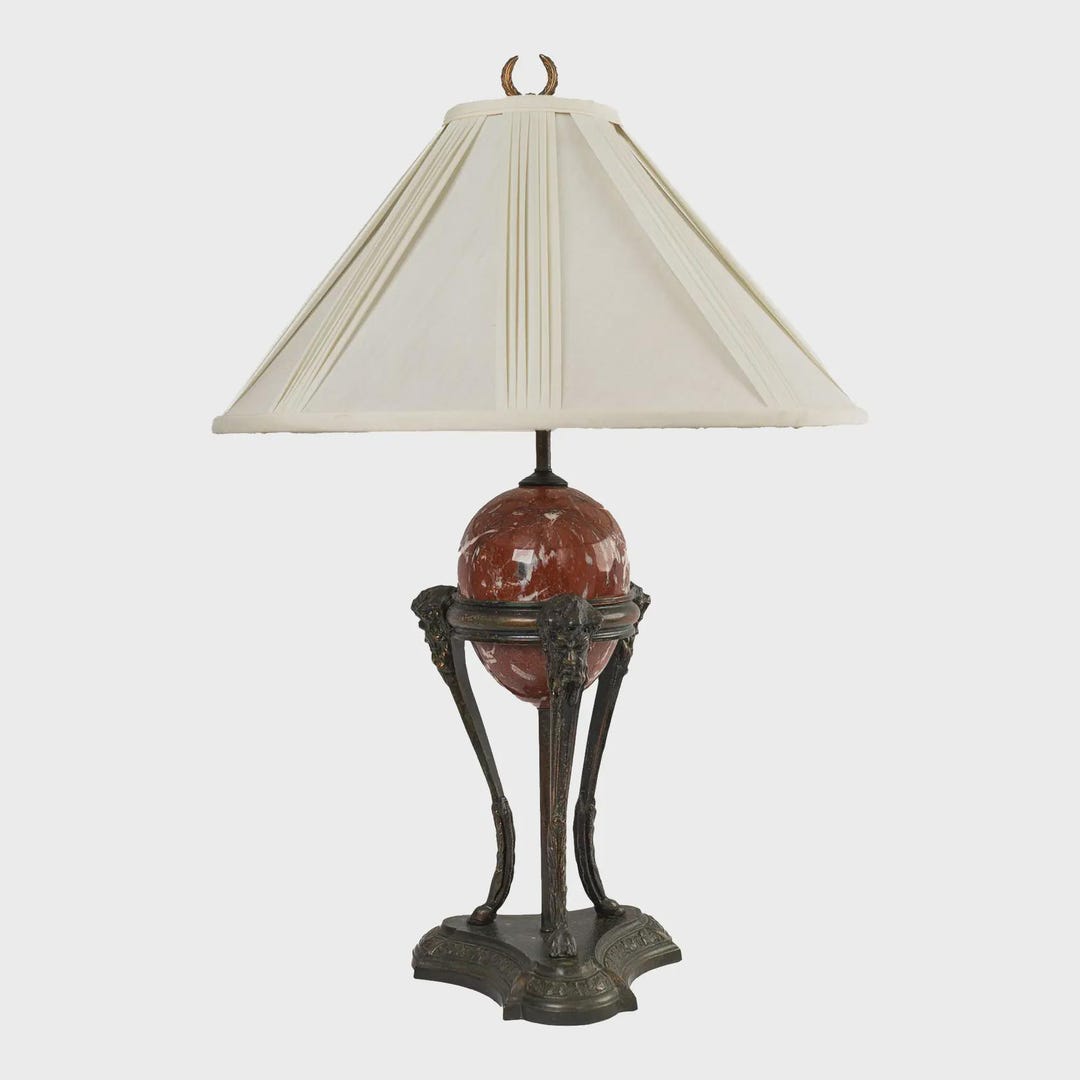 Vintage Neoclassical Athénienne Table Lamp With Red Marble Orb ...