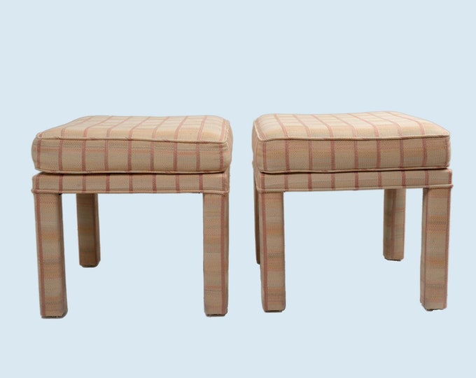Vintage Mid-century Parsons Stools - Blush Plaid Upholstery - Etsy