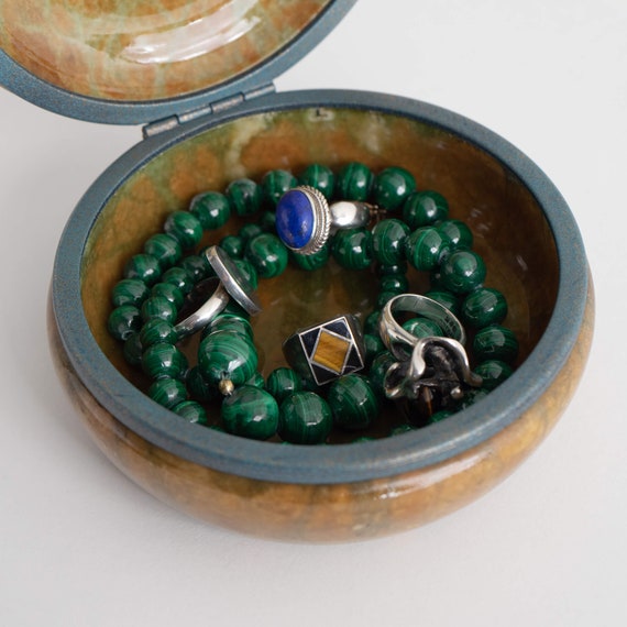 Vintage Italian Carved Alabaster Jewelry Box - Gem