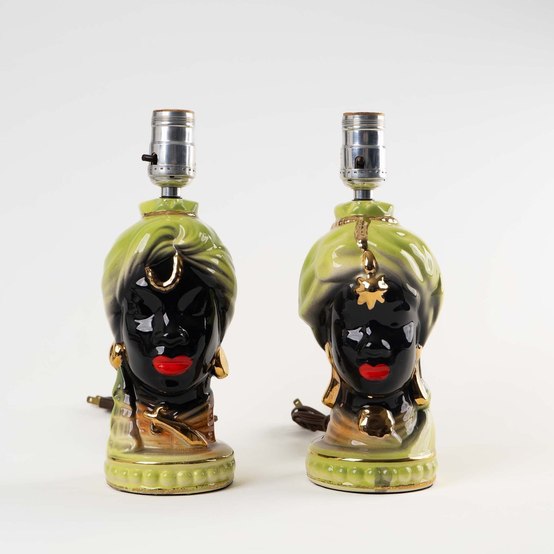 Vintage Green and Gold Ceramic Goddess Lamp Bases - A Pair - Etsy