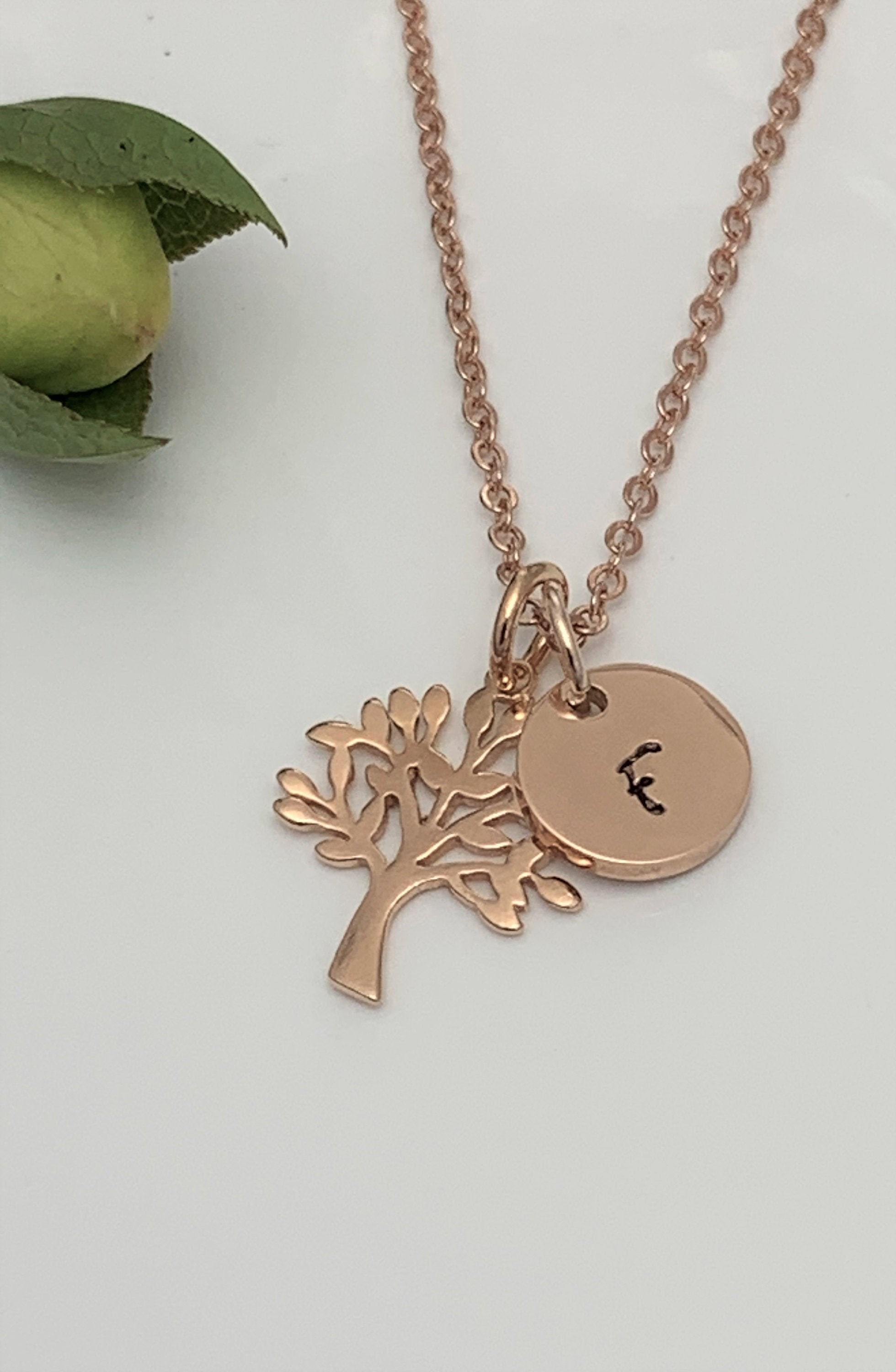Family Tree and Initials Necklace Rose Gold 1, 2, 3,4 or 5 Initials ...