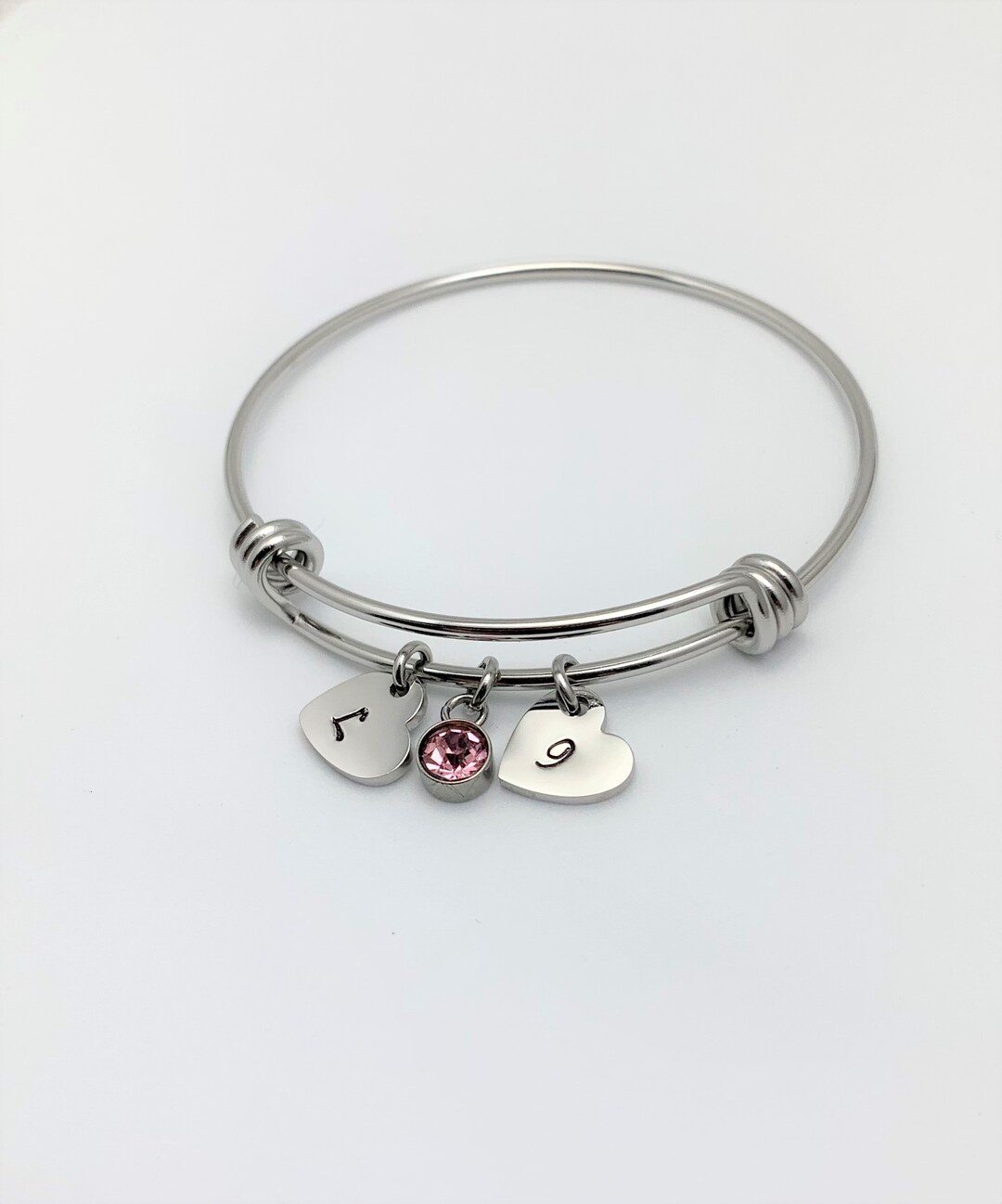 9th Birthday Bangle Bracelet Personalised With Initial and Birthstone ...