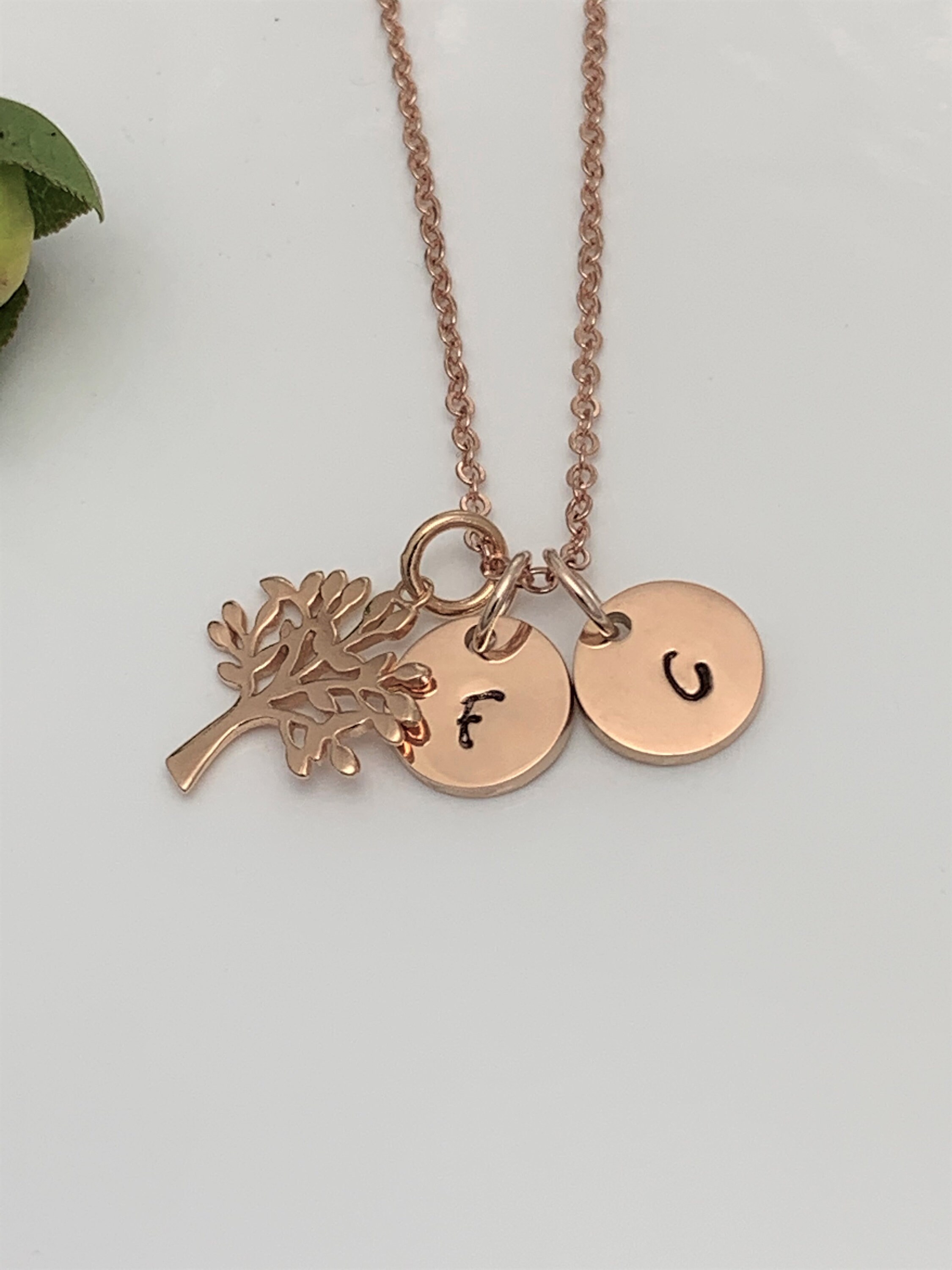 Family Tree and Initials Necklace Rose Gold 1, 2, 3,4 or 5 Initials ...