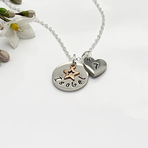 7th Birthday Name and Age Necklace With Star and Heart Charms ...